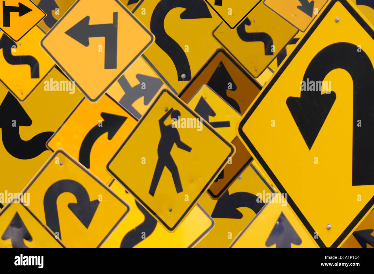 lost in direction with multiple road signs Stock Photo - Alamy