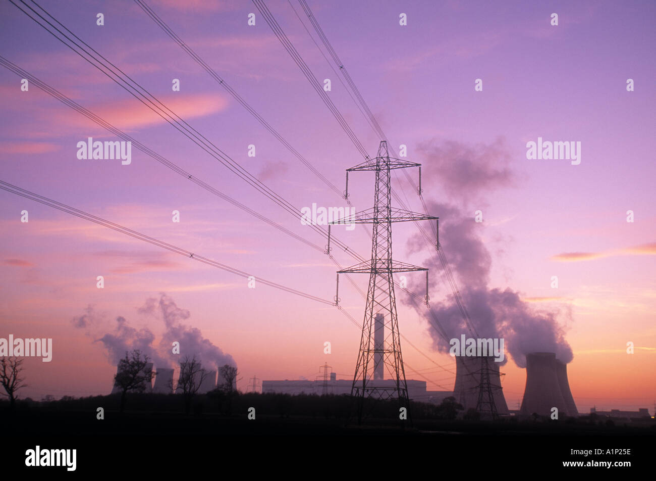 Cooling Towers An electricity pylon of the National Grid Drax Yorkshire ...