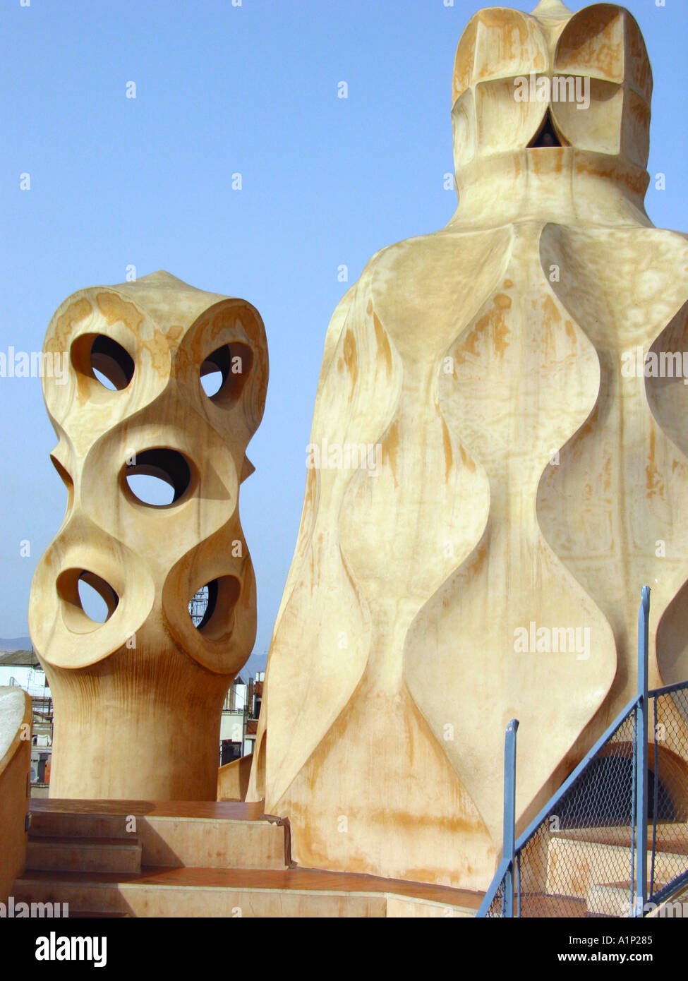 rooftop details on La Pedrera Casa Mila by Gaudi in Barcelona Catalunya ...