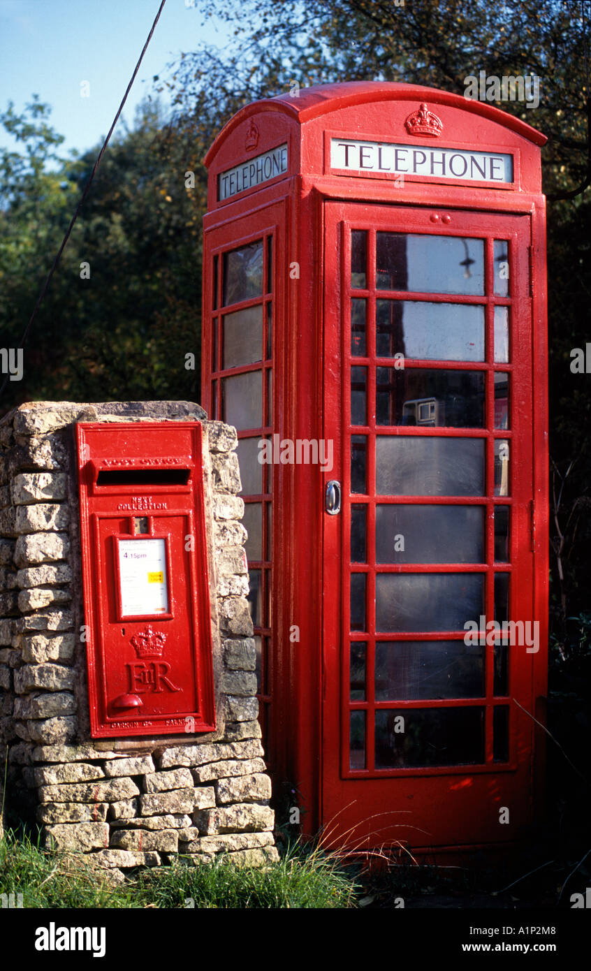 Post Box and old Red Telephone Box in the Cotswolds in England Stock ...