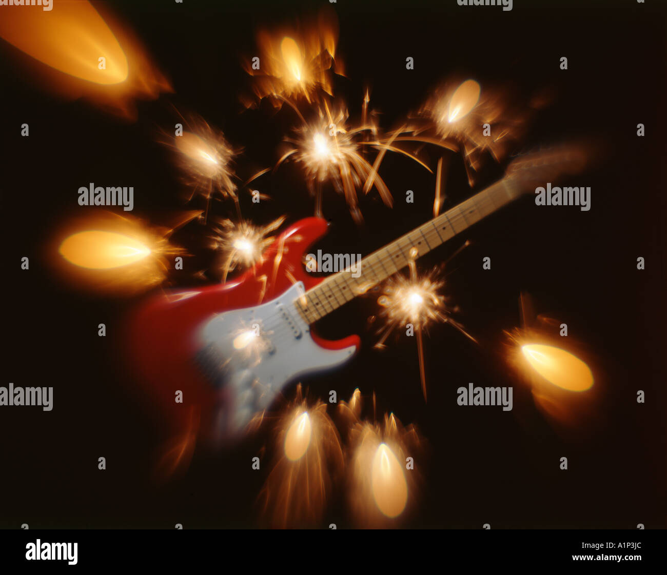 Electric guitar and musical notes Stock Photo - Alamy