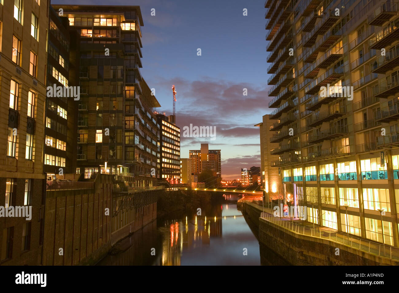 modern luxury apartment blocks on the side of the River Irlam in ...
