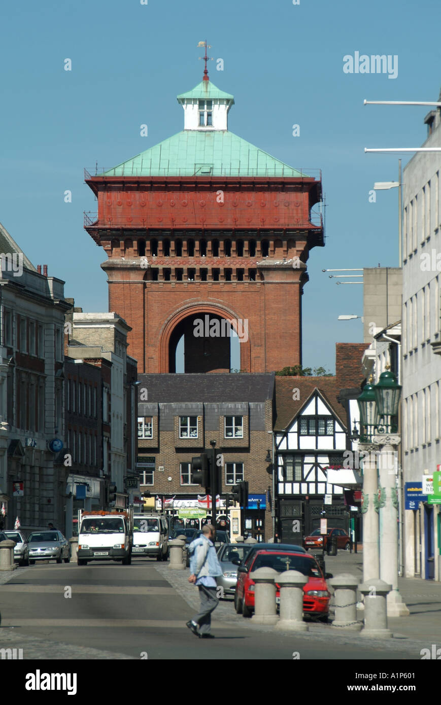 Colchester high street with water tower provided towns water supply ...