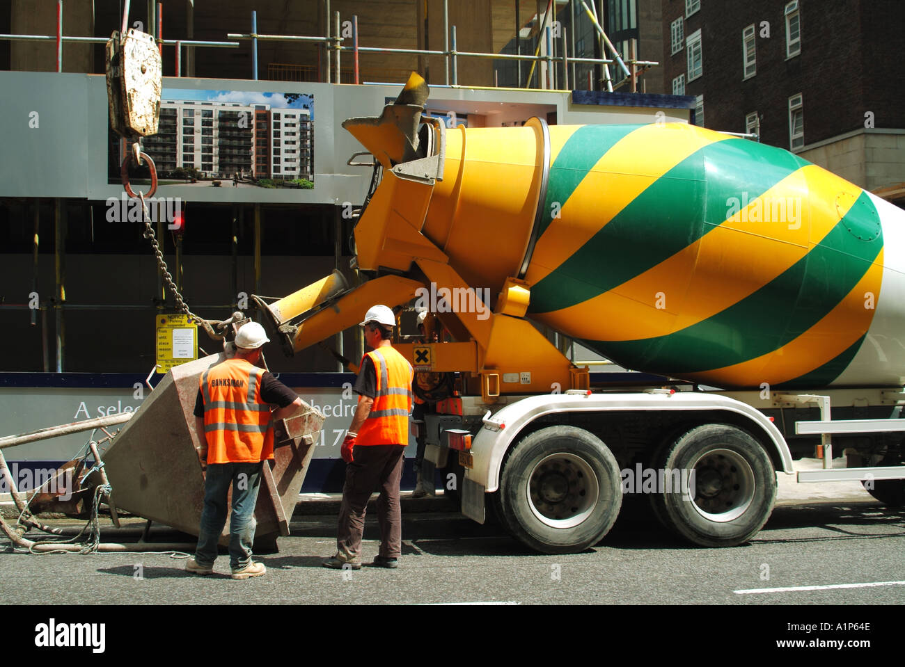 London City of Westminster building site with banksman supervising ...