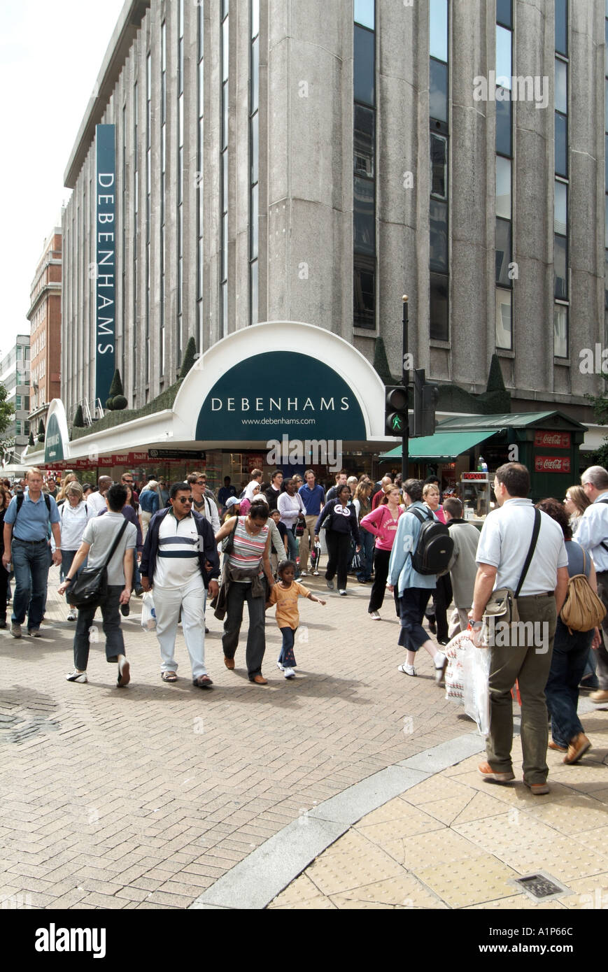 Oxford Street West End pavement busy with summer shoppers backdrop of ...