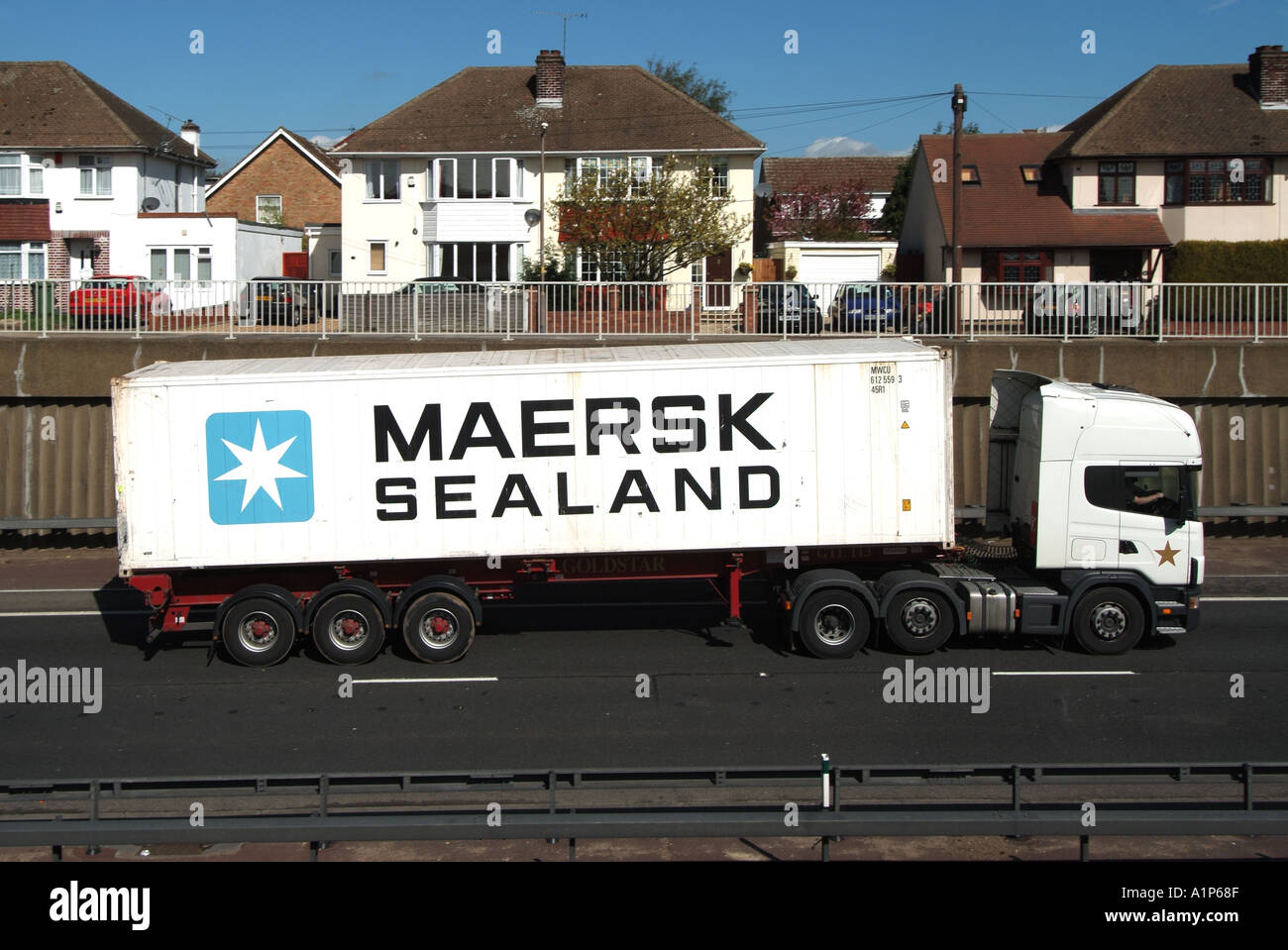 Lorry on dual carriageway A12 trunk road in cutting adjacent ...