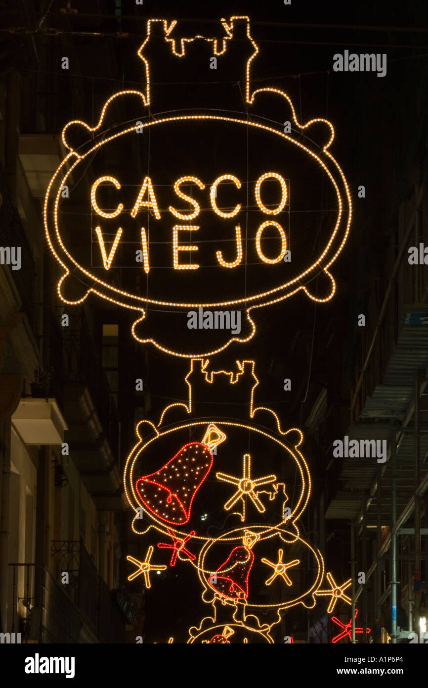 Christmas lights at night in Casco Viejo, Bilbao, Basque Country Stock ...