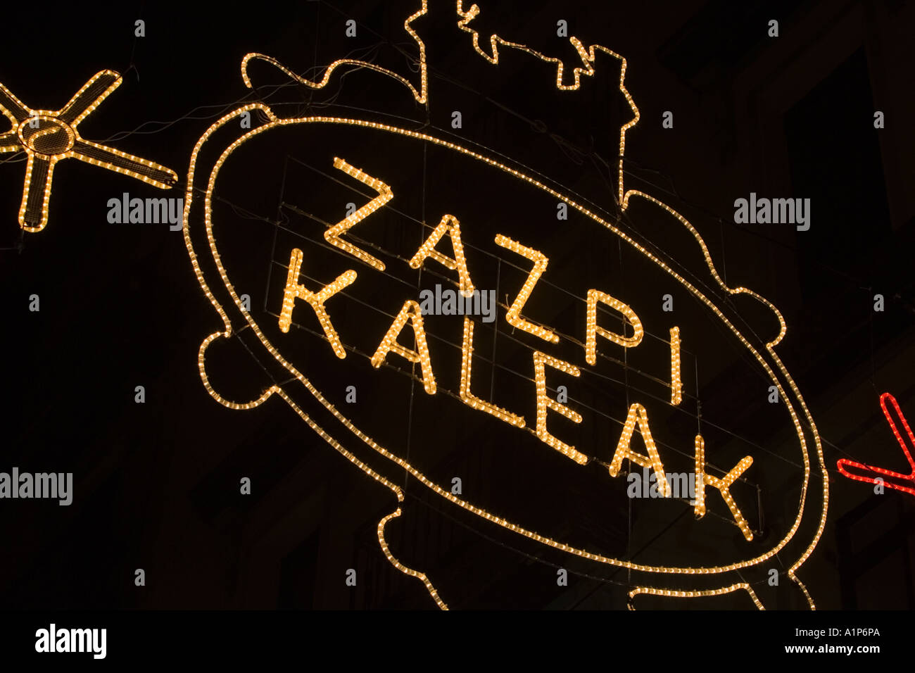 Christmas lights at night in Casco Viejo, Bilbao, Basque Country Stock ...