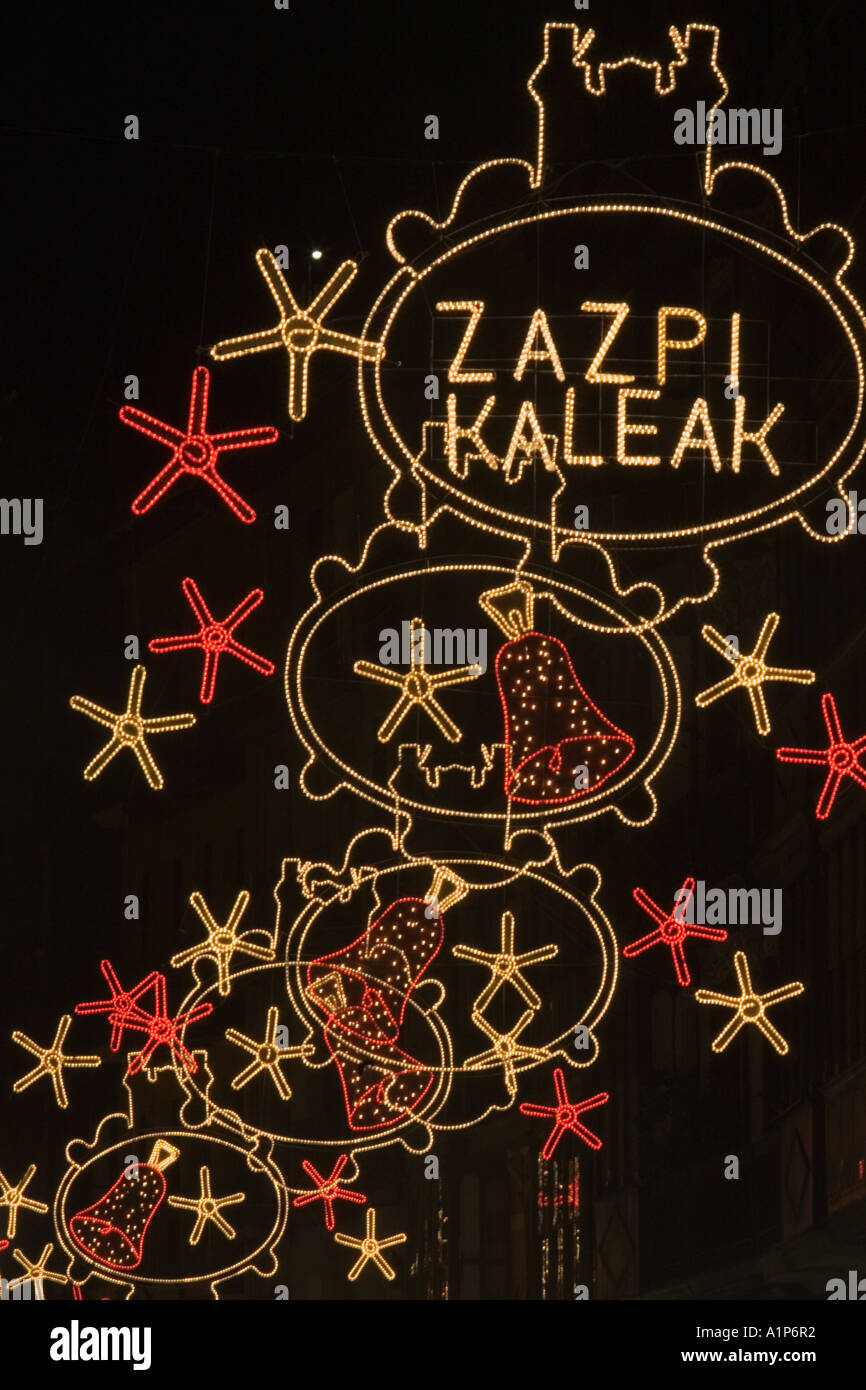 Christmas lights at night in Casco Viejo, Bilbao, Basque Country Stock ...