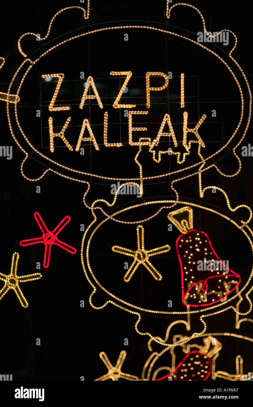 Christmas lights at night in Casco Viejo, Bilbao, Basque Country Stock ...