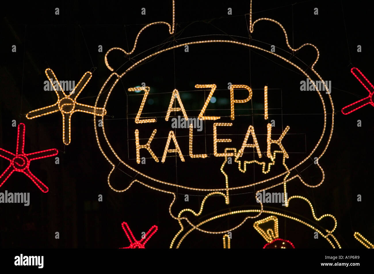 Christmas lights at night in Casco Viejo, Bilbao, Basque Country Stock ...