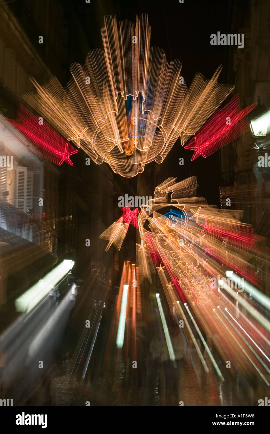 Christmas lights at night in Casco Viejo, Bilbao, Basque Country Stock ...