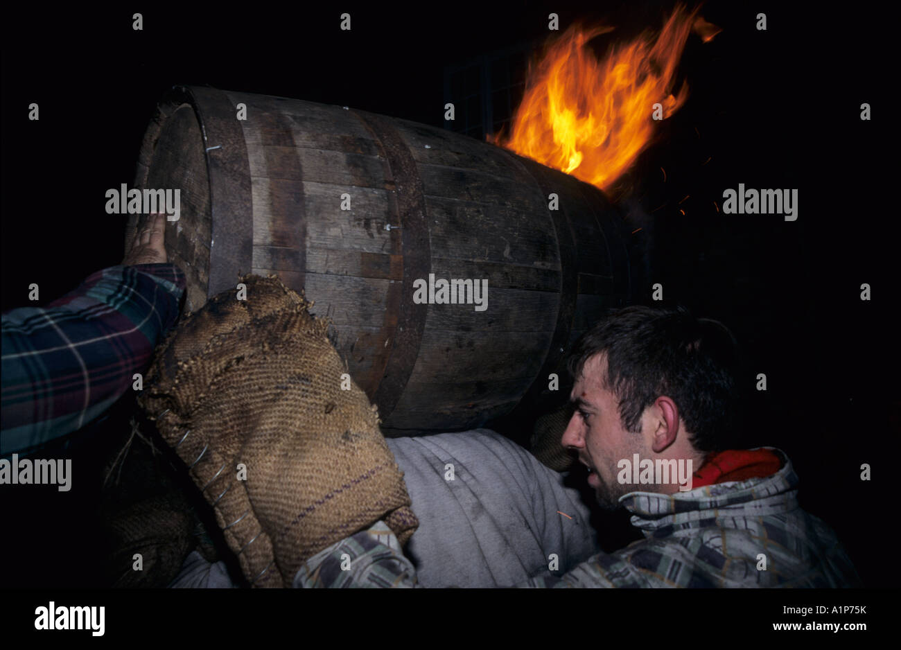 Tar barrel rolling Ottery St Mary Devon UK Europe Stock Photo - Alamy