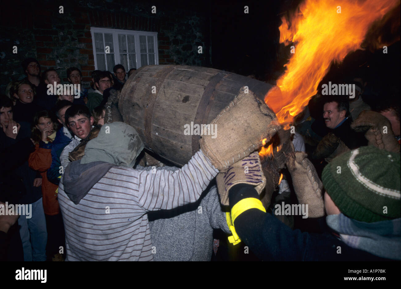 Tar barrel rolling Ottery St Mary Devon UK Europe Stock Photo - Alamy