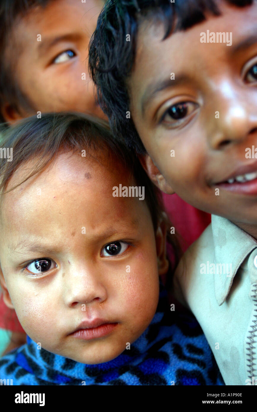 Three Indian kids of various ethnic backgrounds in New Delhi in India ...