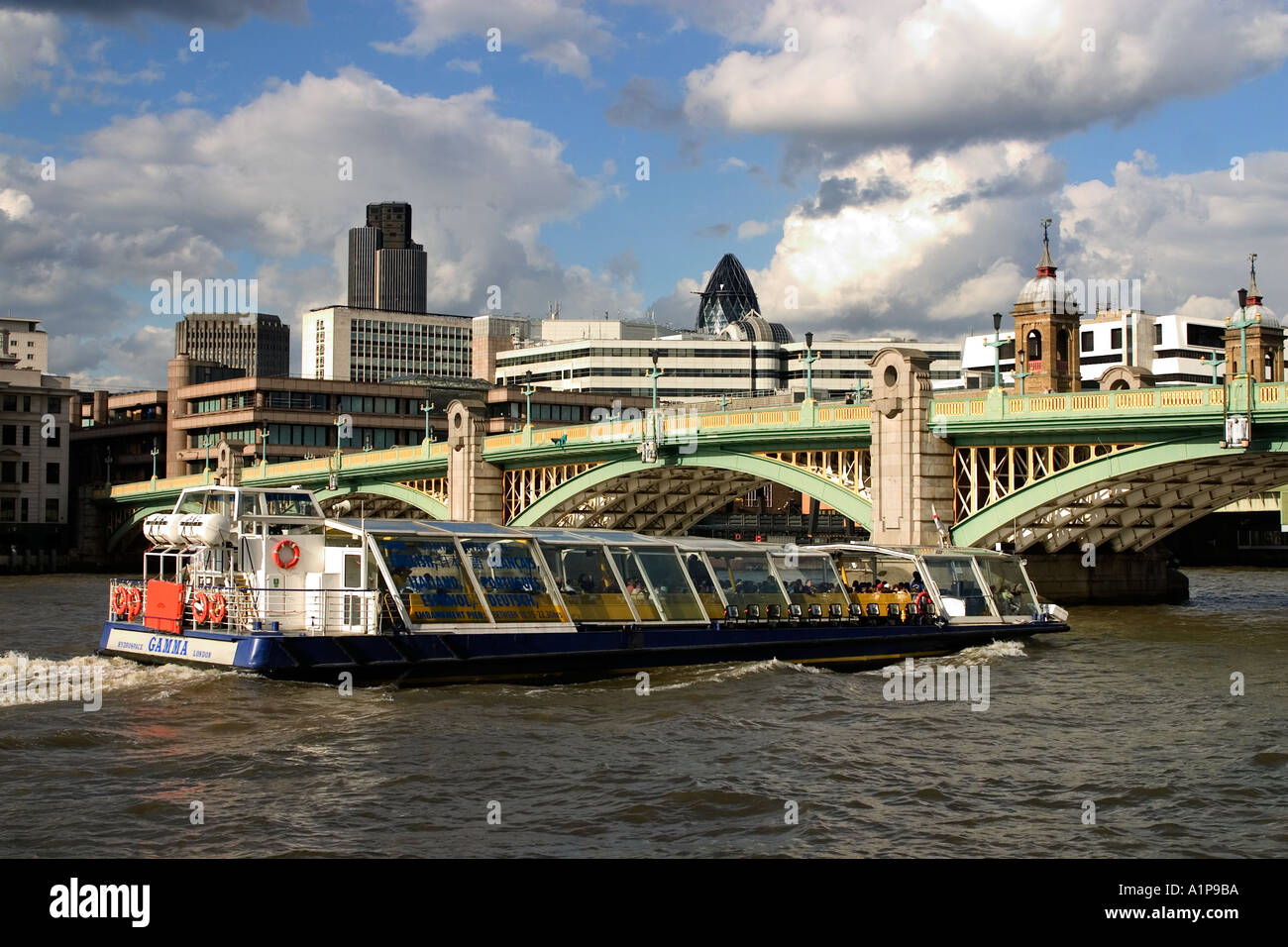 River Boat and Southwark Bridge River Thames London England UK Stock ...