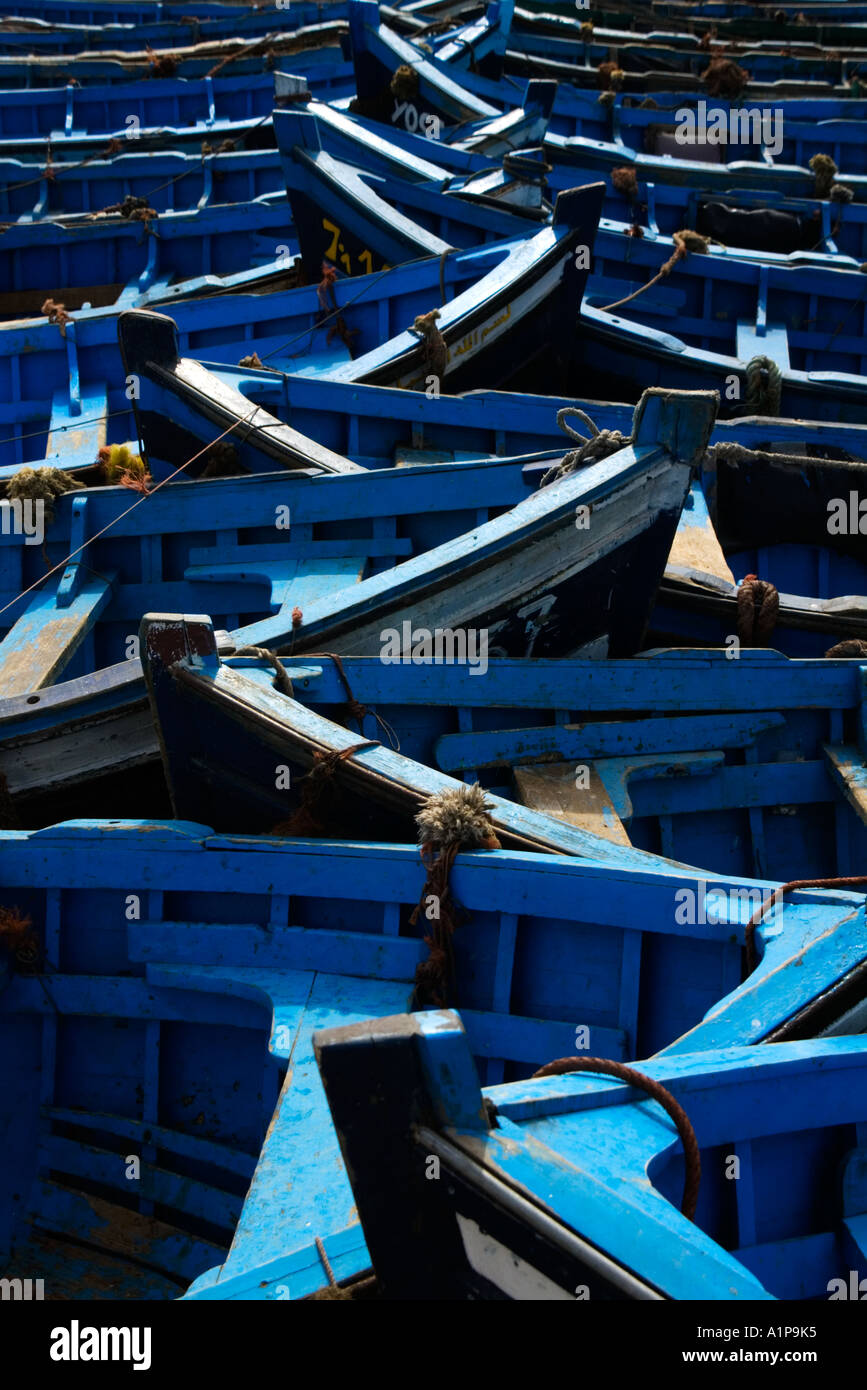 Blue fishing boats in the harbour of Essaouira, Morocco Stock Photo - Alamy