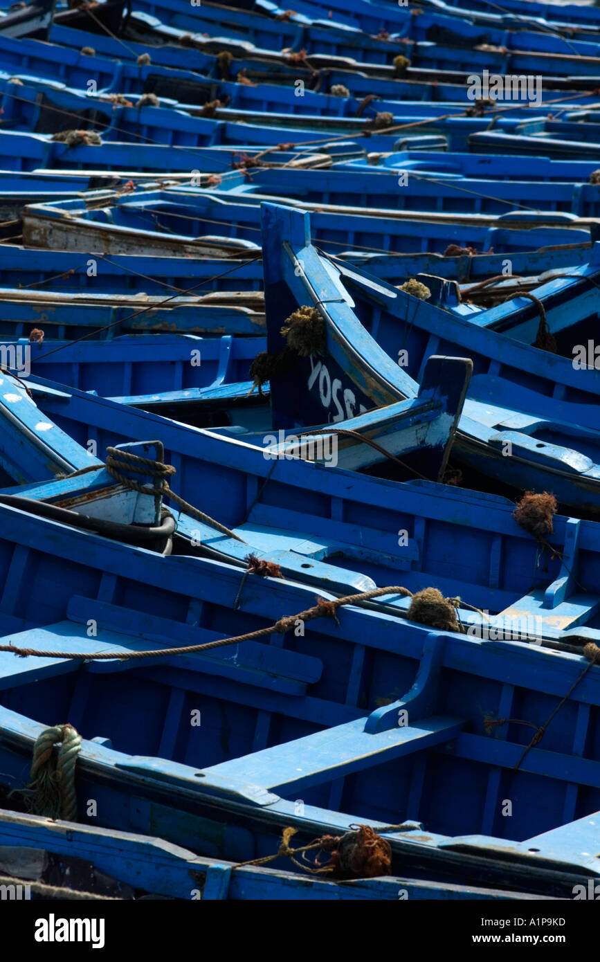 Blue fishing boats in the harbour of Essaouira, Morocco Stock Photo - Alamy
