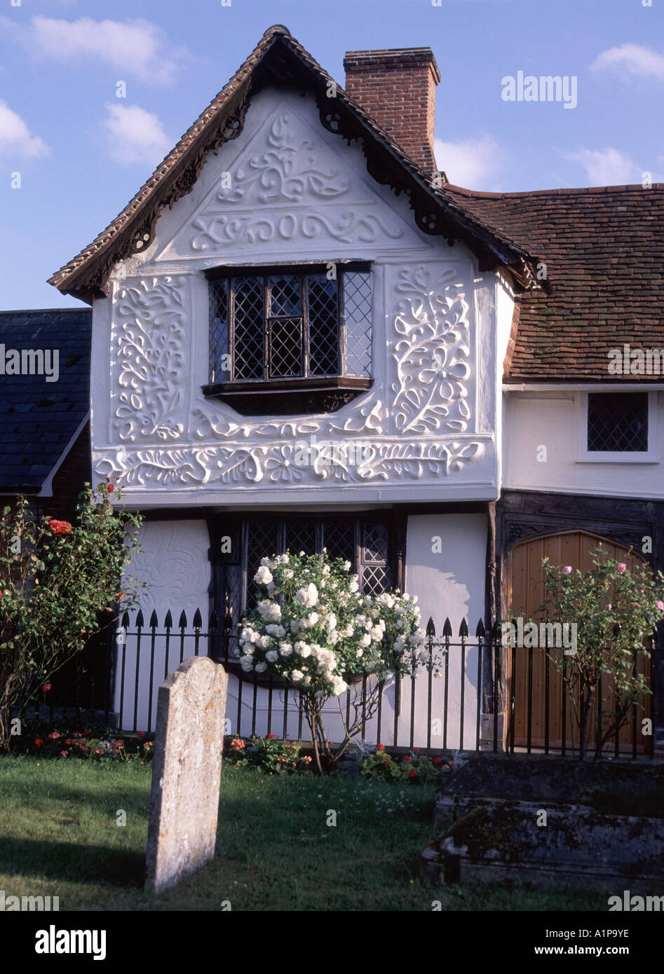 Clare ancient house museum pargetting on walls with part of church ...