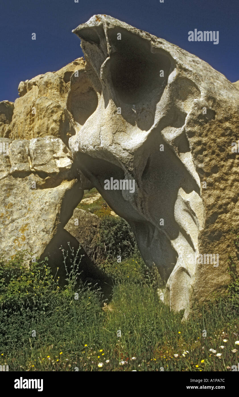 STRANGE ROCK SHAPES IN GRANITE CAUSED BY SALT WEATHERING NEAR CALVI ...
