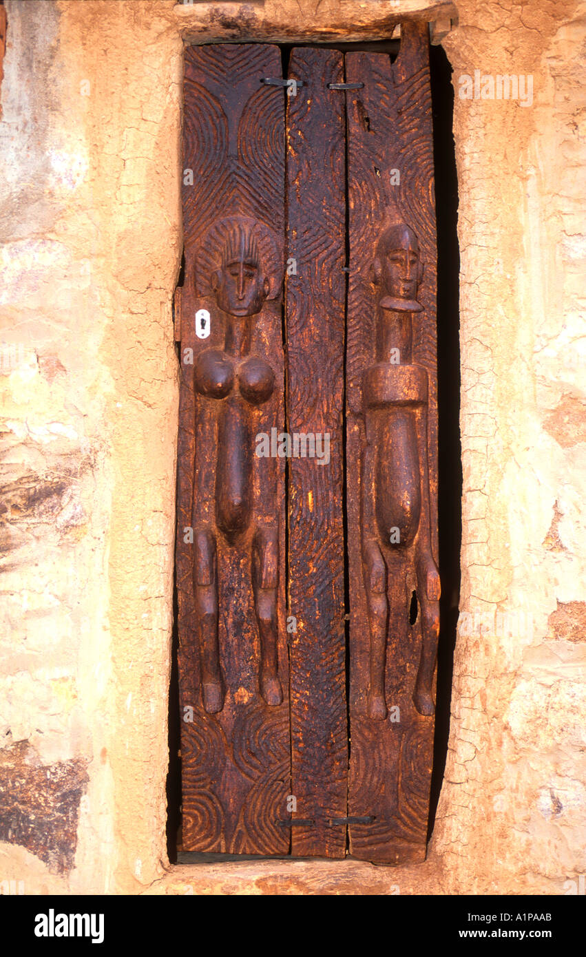 Carved Dogon door with female and male figures Sangha Mali Stock Photo ...