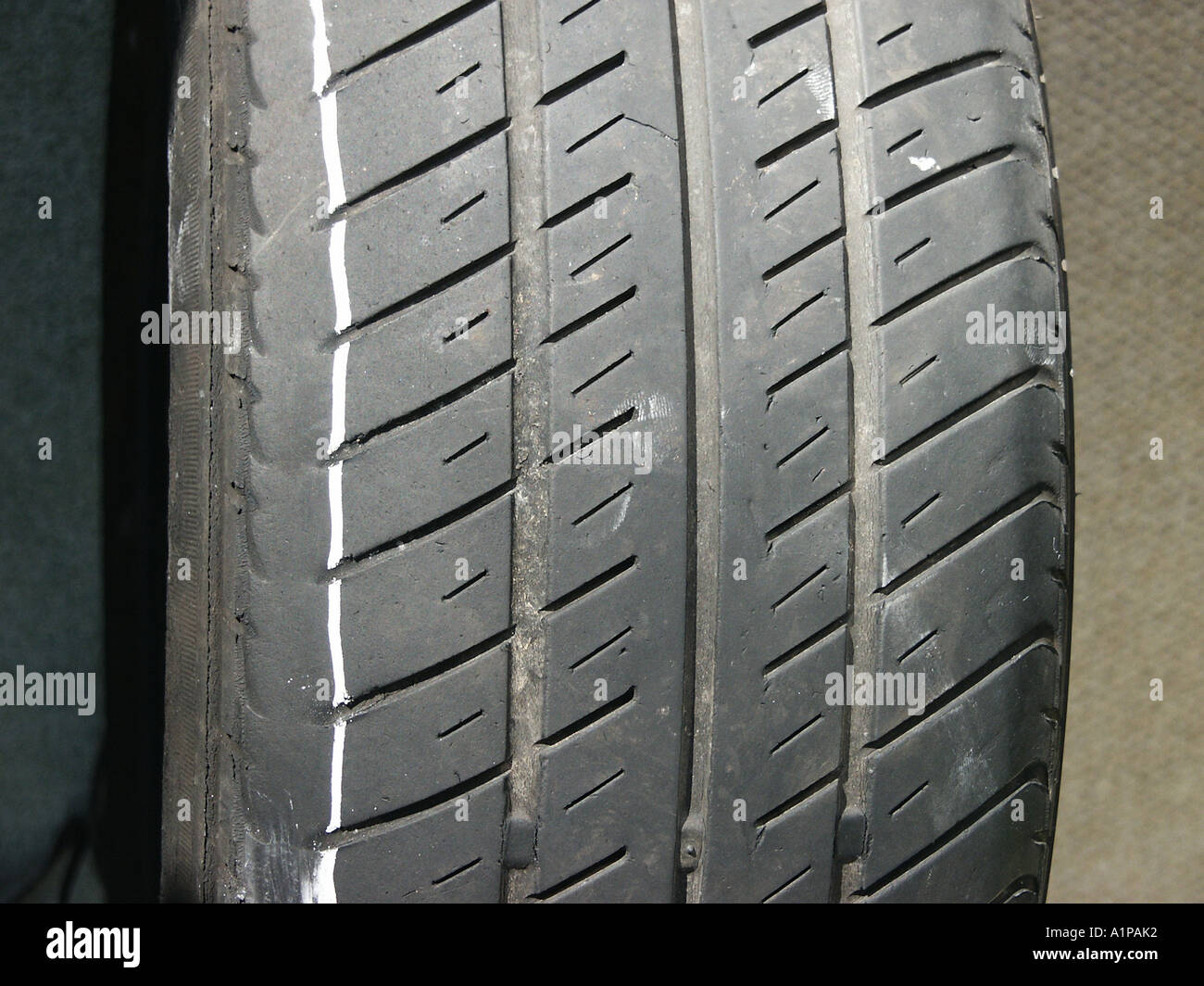 Detail of Car Tyre with Worn Tread Stock Photo - Alamy