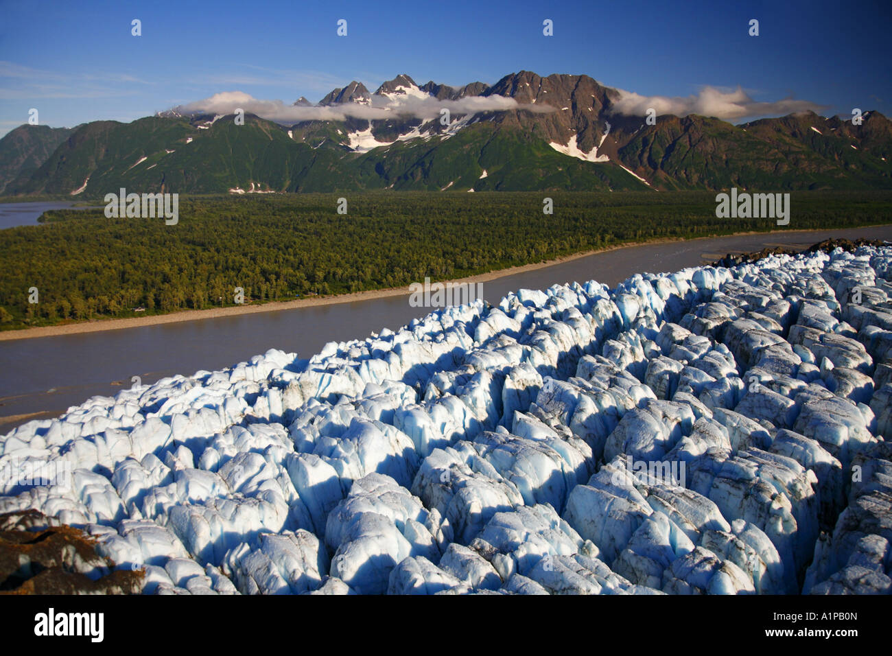 Aerial Childs Glacier and the Copper River Chugach National Forest near ...