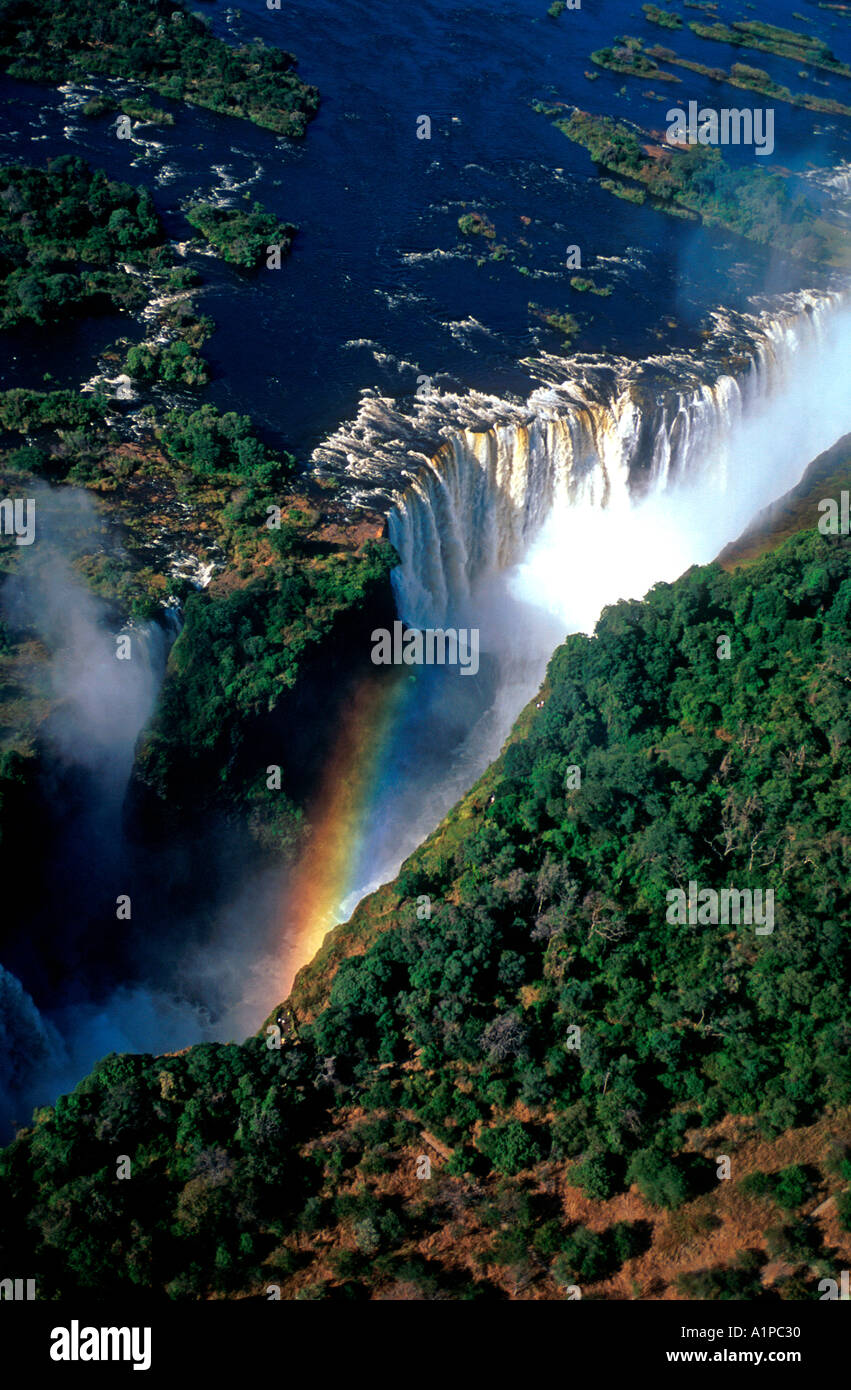 Aerial image of Victoria Falls with rainbow Mosi-oa-Tunya Zimbabwe ...