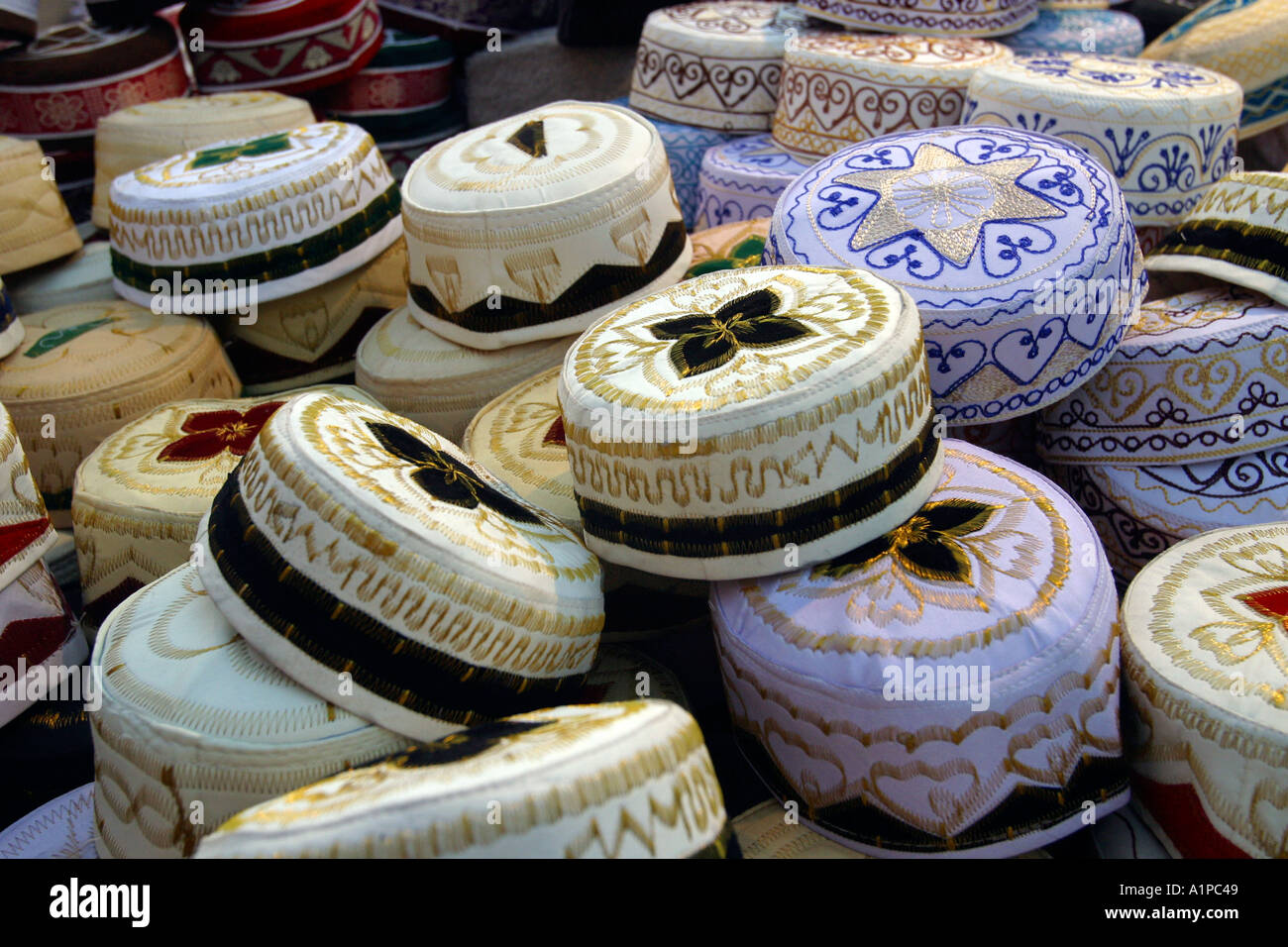 Muslim prayer hats at a street stall outside the Jama Masjif Mosque in ...