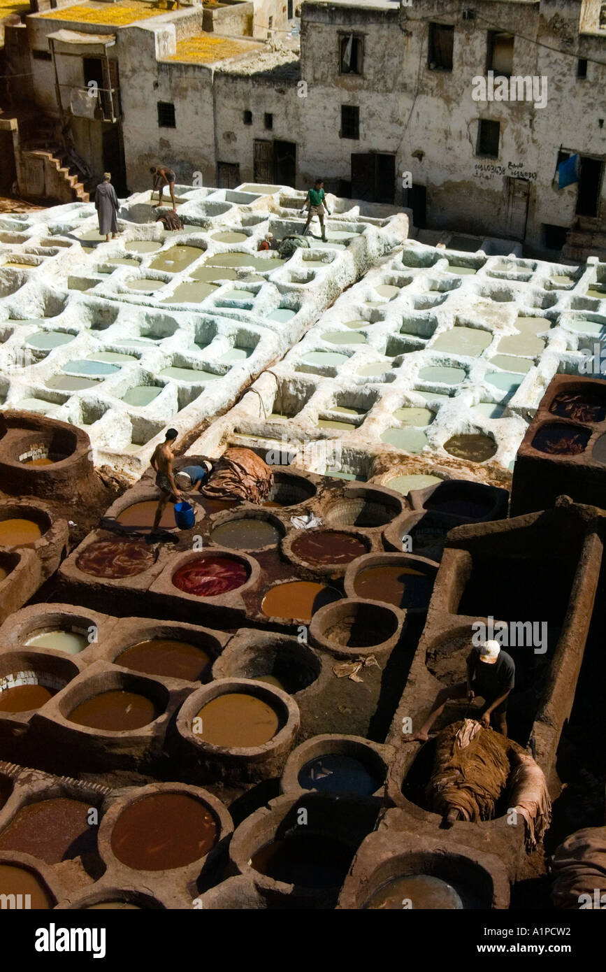 Dying vats at the tanneries in Fes, Morocco Stock Photo - Alamy