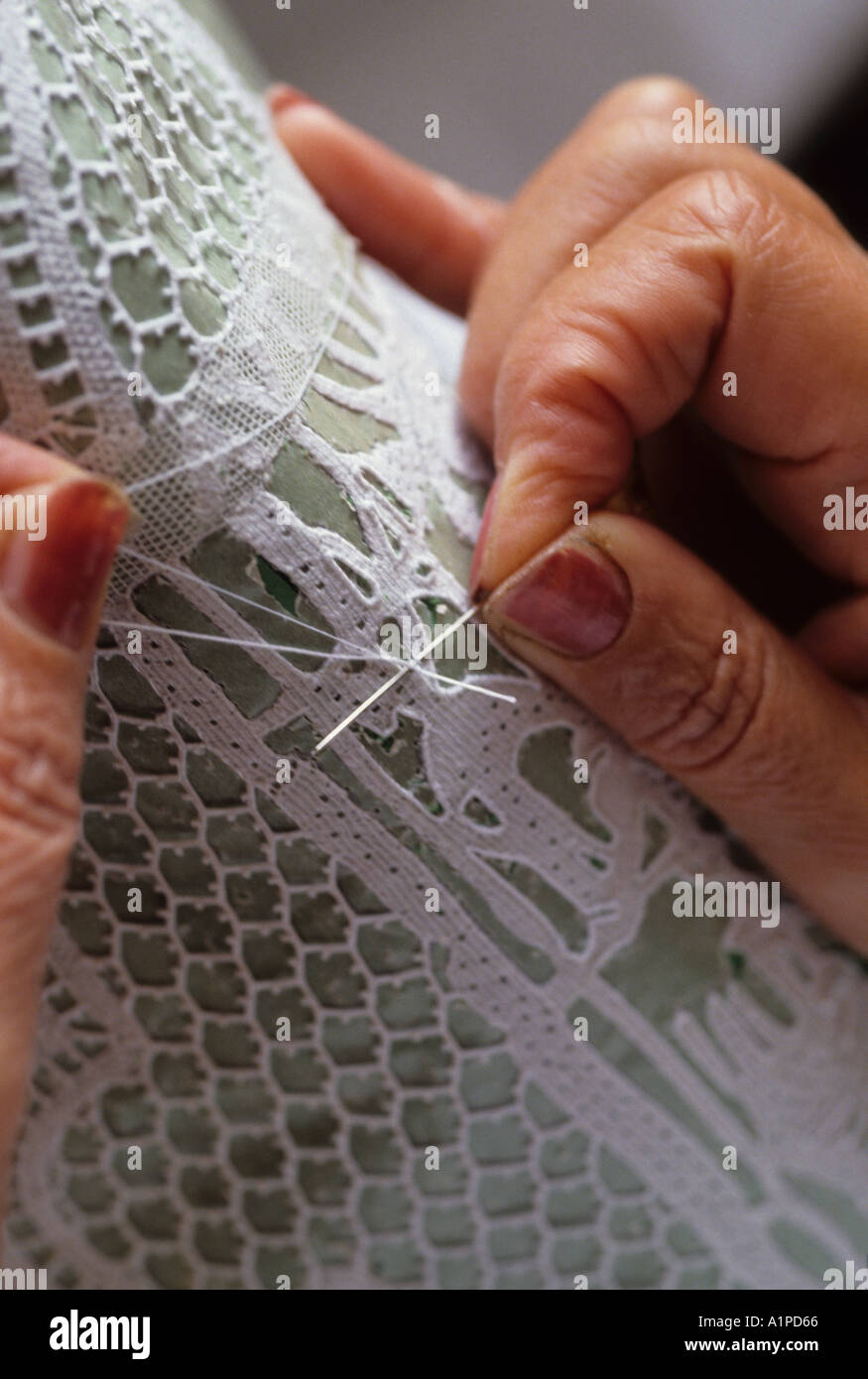 Burano Island, Lagoon of Venice. Making a traditional Burano style lace ...