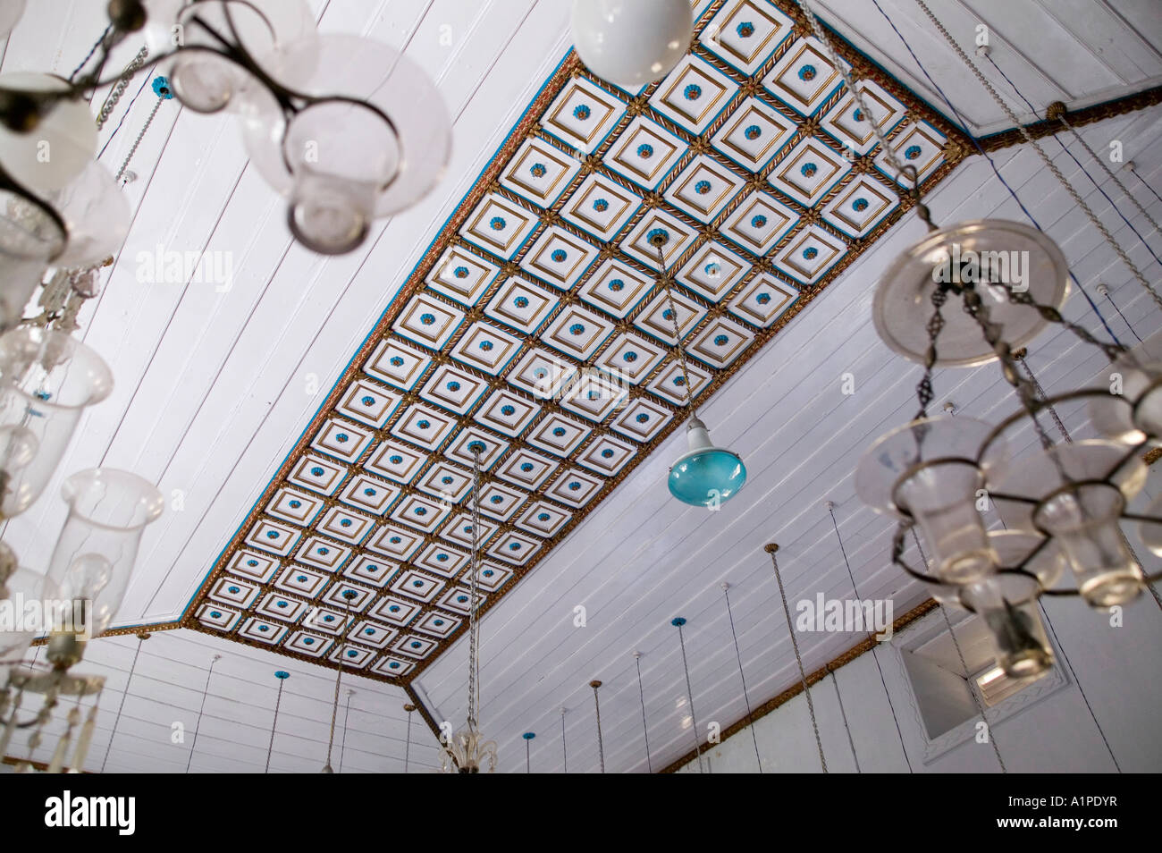 Painted ceiling of the Old Jewish Synagogue in Fort Cochin Kerala India ...
