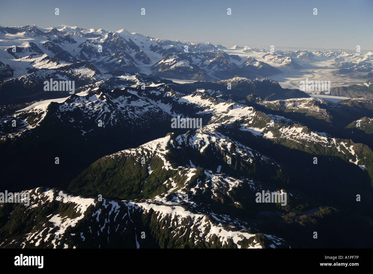 Aerial of Chugach Mountains with Columbia Glacier and Columbia Bay ...