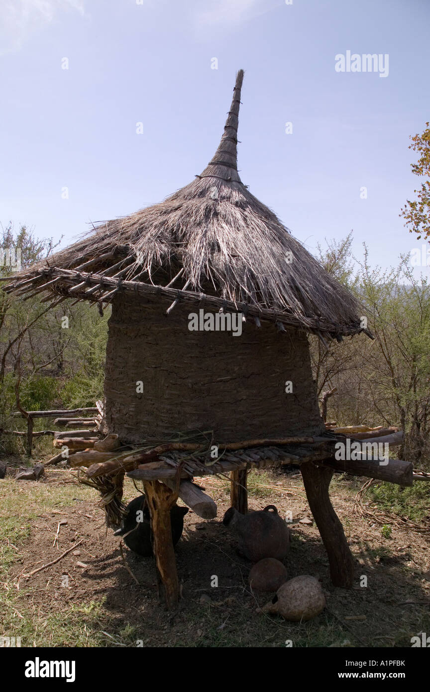 A small hut used for storing grain up off of the ground away from ...