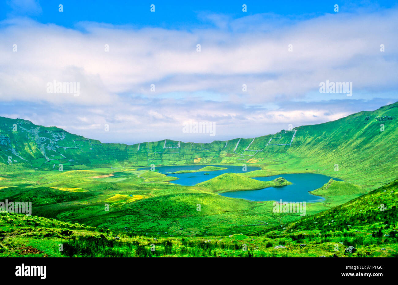 Volcanic crater Caldeirao Corvo Island Azores Portugal Europe Stock ...