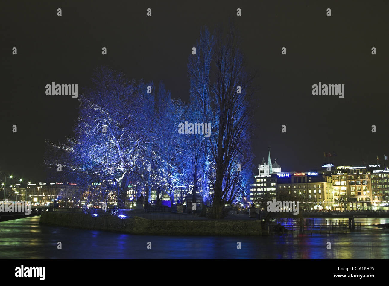 Geneva Switzerland Nighttime at Christmas Stock Photo - Alamy
