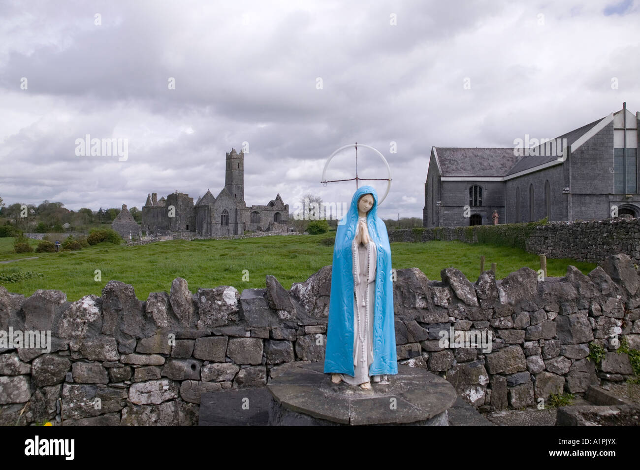 Statue of Mary in front of the Quin Abbey in Ireland Stock Photo - Alamy