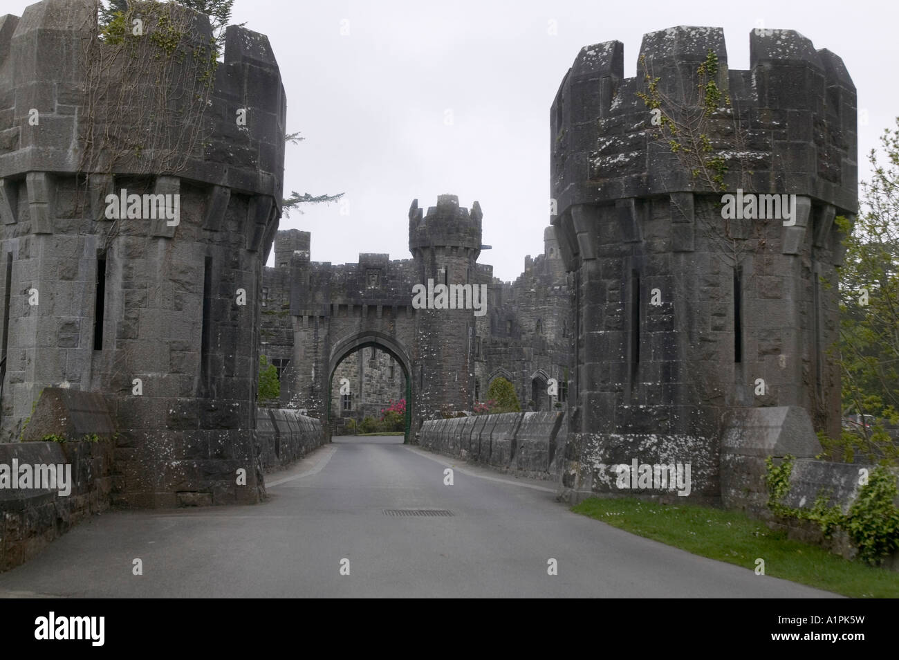 The entrance to the Ashford Castle in Cong in County Mayo West Ireland ...