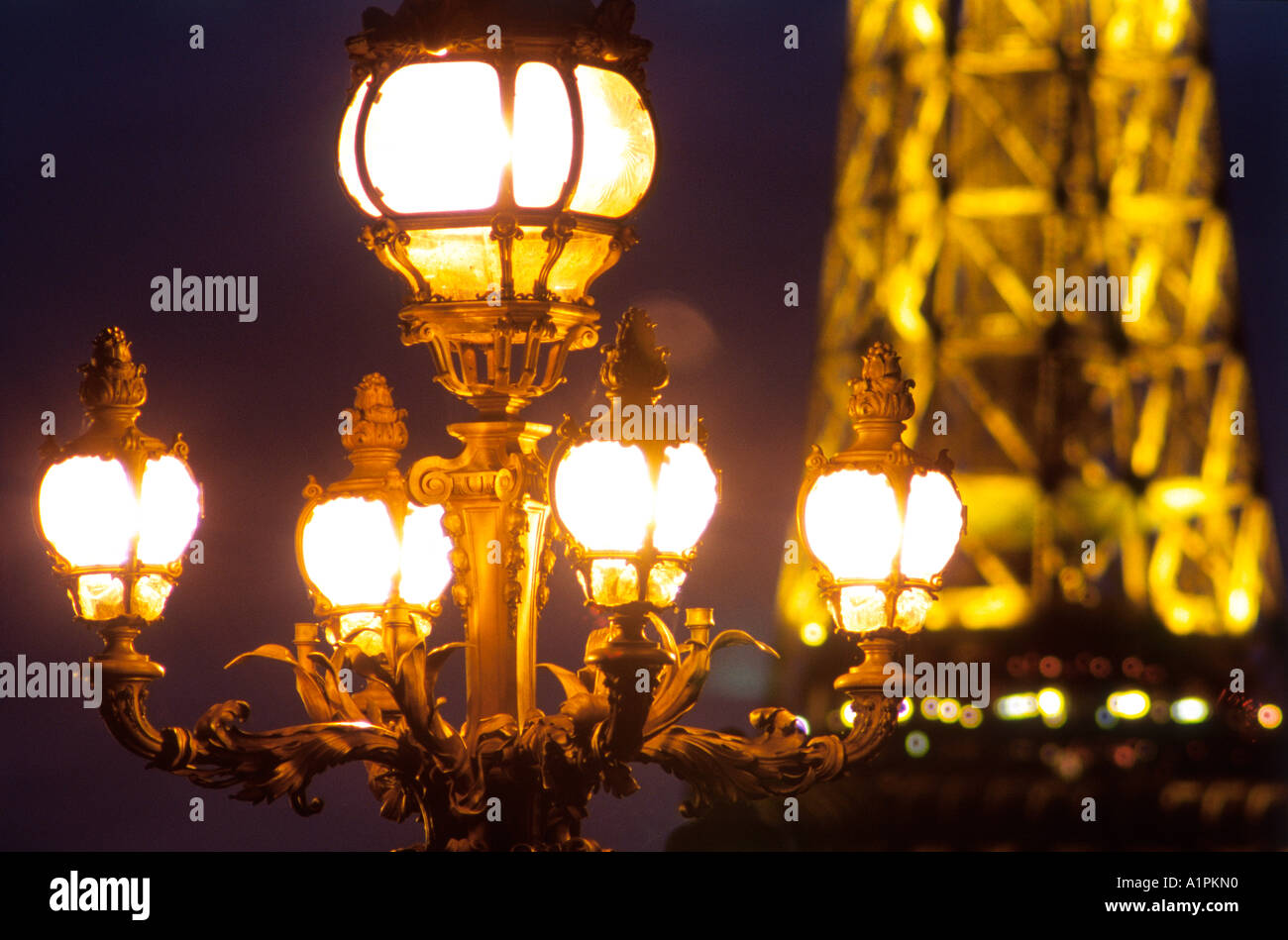 Eiffel Tower & Street Light Stock Photo - Alamy