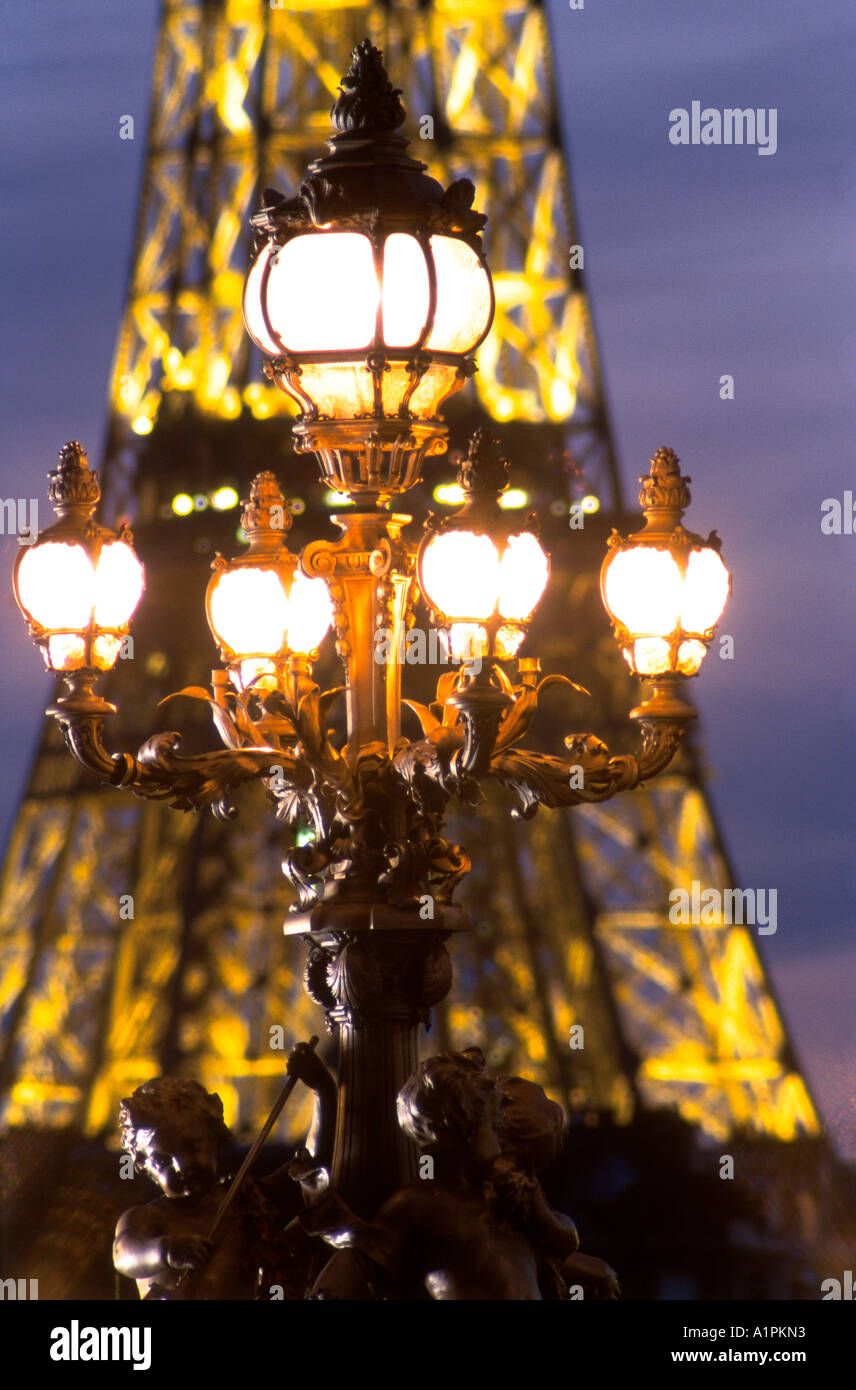 Eiffel Tower & Street Light Stock Photo - Alamy