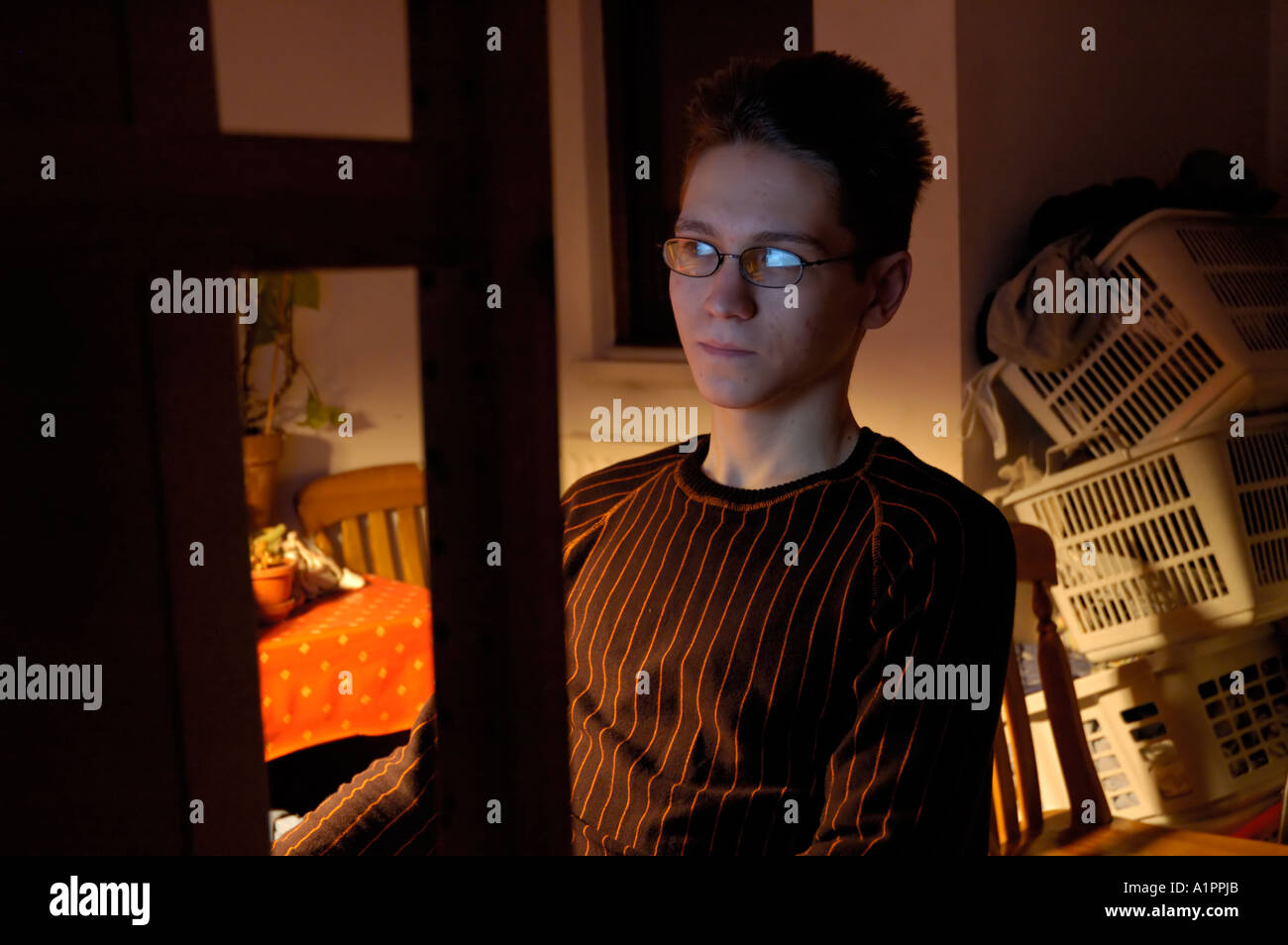 Teenager using computer Stock Photo - Alamy