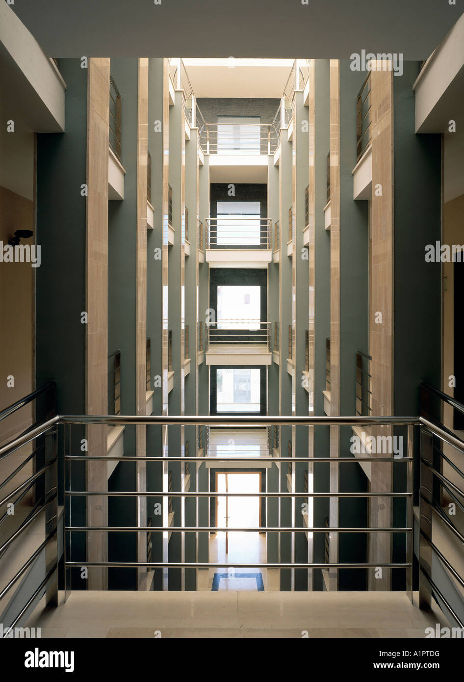 View of a corridor with metallic railings Stock Photo - Alamy