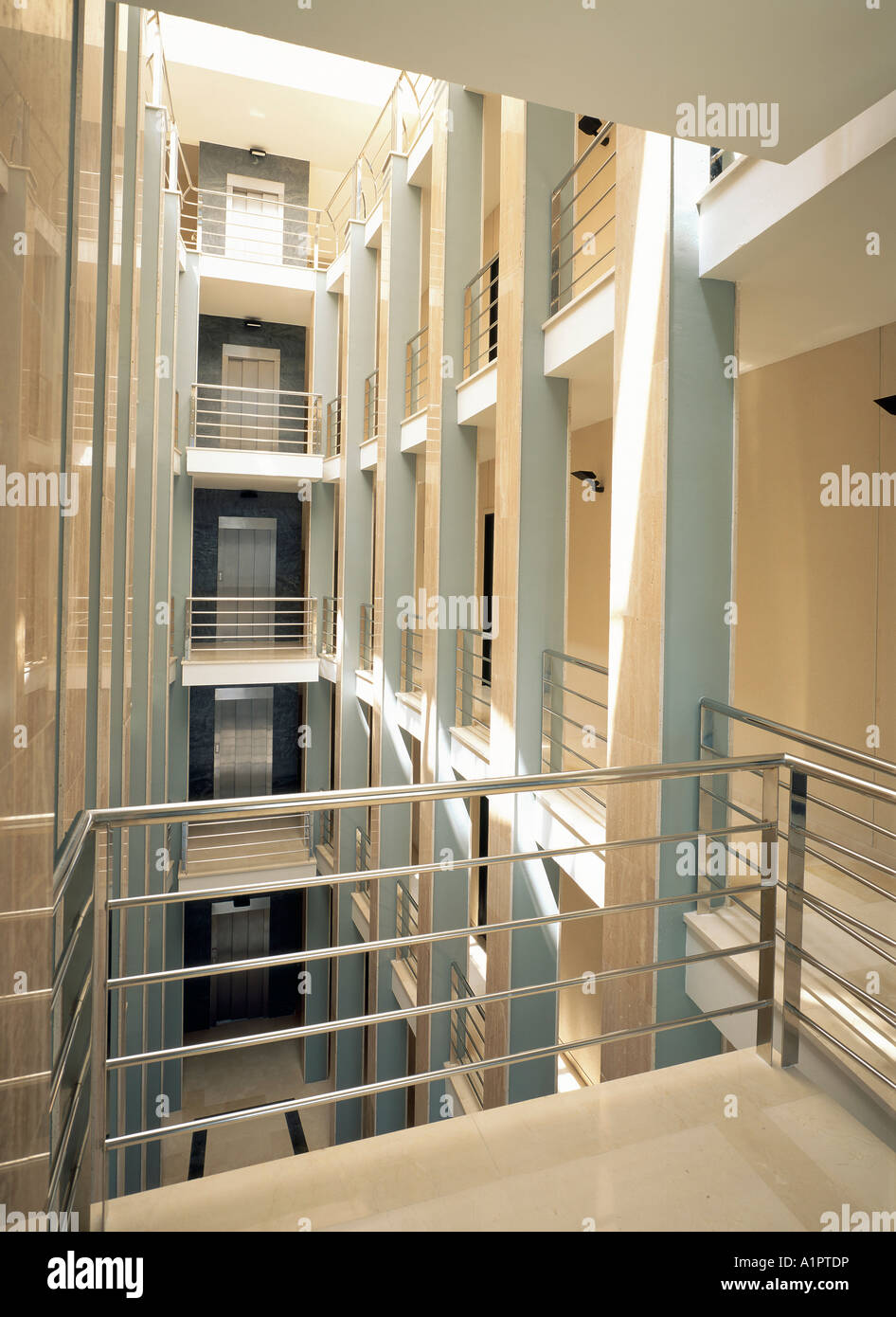View of a corridor with metallic railings Stock Photo - Alamy