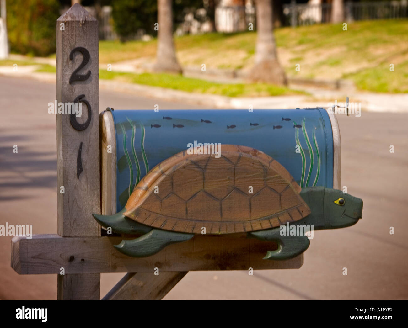 Mailbox in the shape of a turtle Stock Photo - Alamy