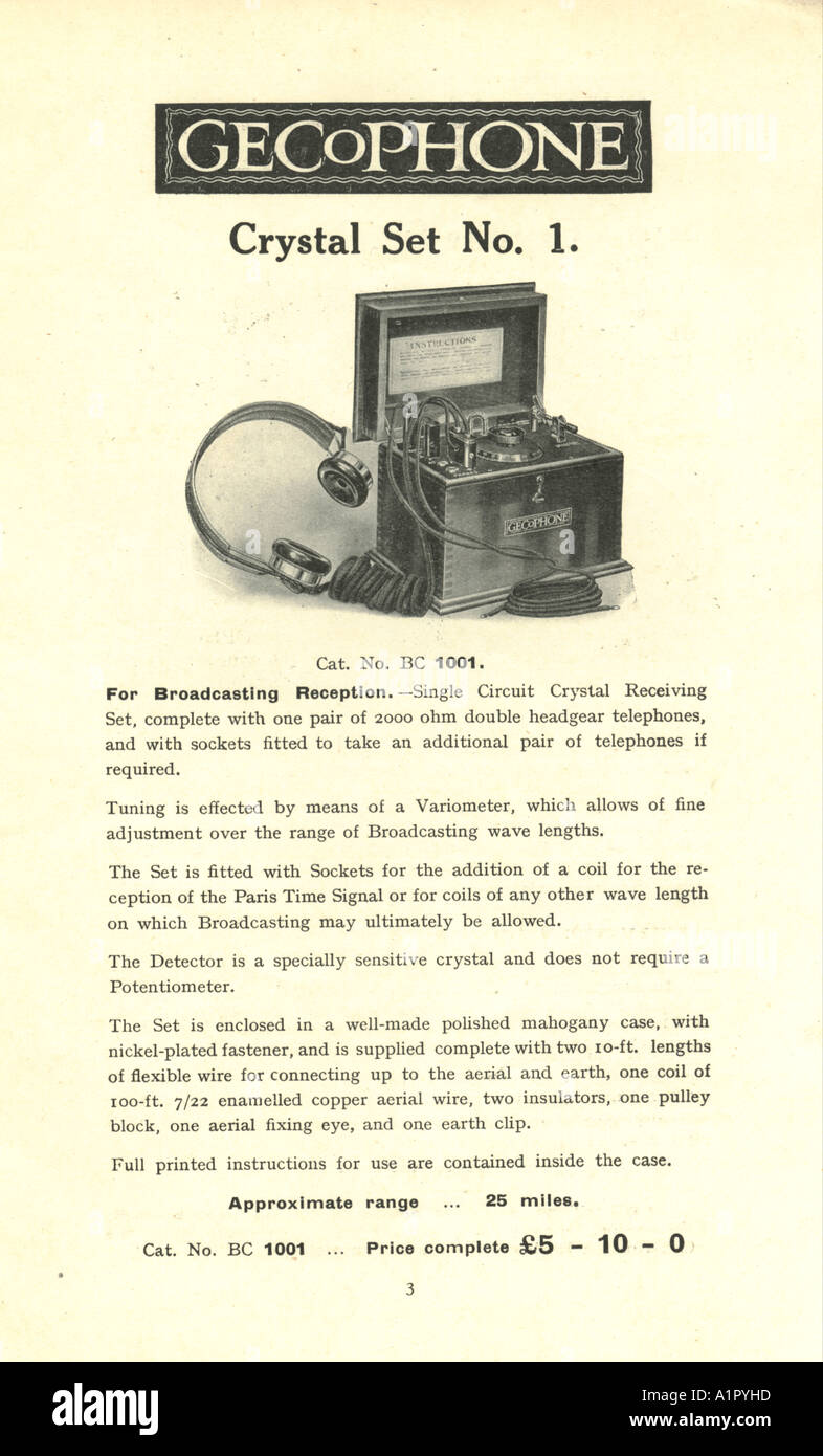 Wireless Crystal Set No 1. 1922 Stock Photo - Alamy