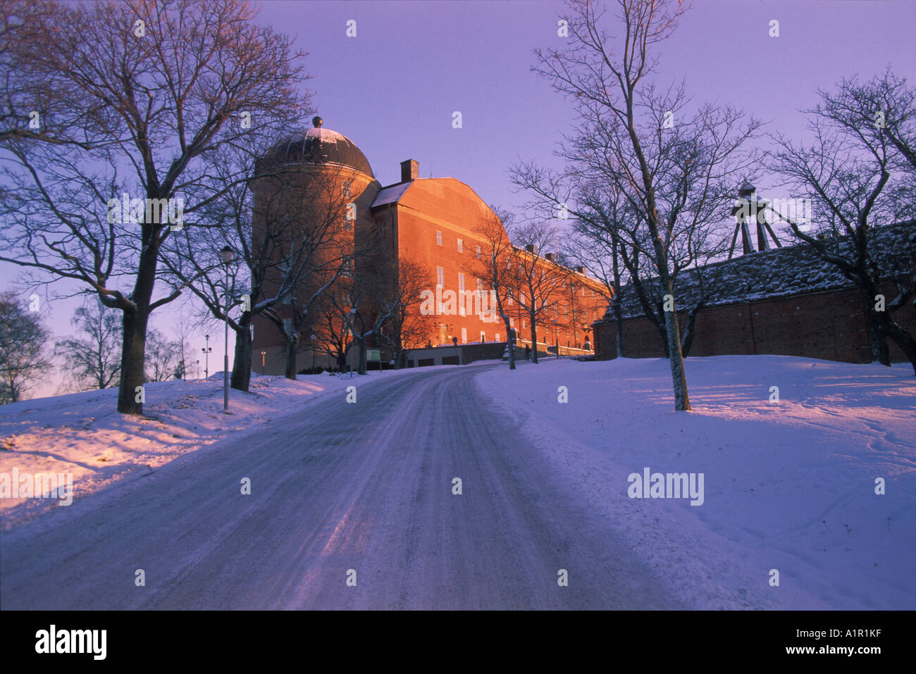 The winter sun shines on the walls of the Castle of Uppsala, Sweden ...