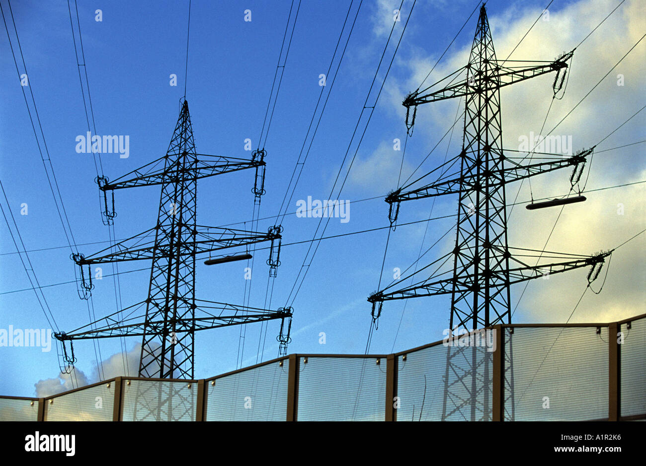 High-voltage electricity cables, Leverkusen, North Rhine-Westphalia ...