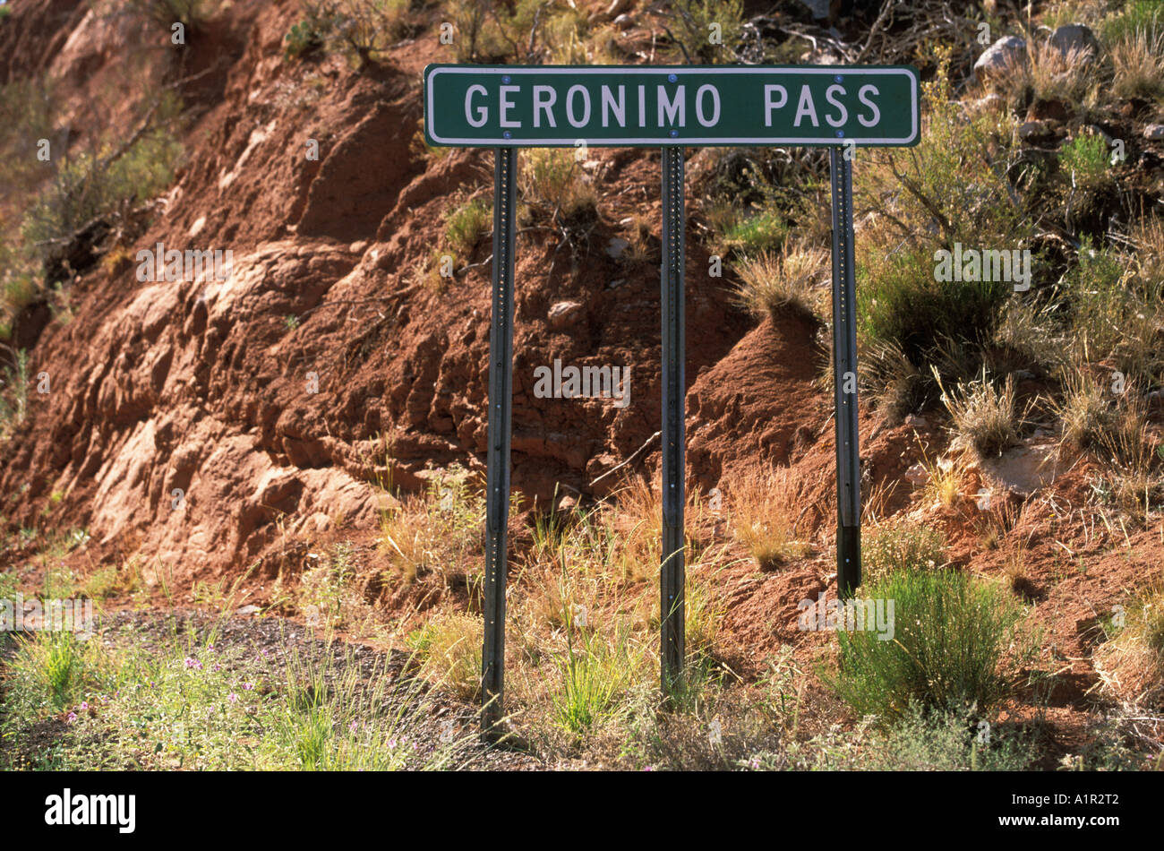 A sign at Geronimo Pass the Fort Apache Indian Reservation Arizona USA ...