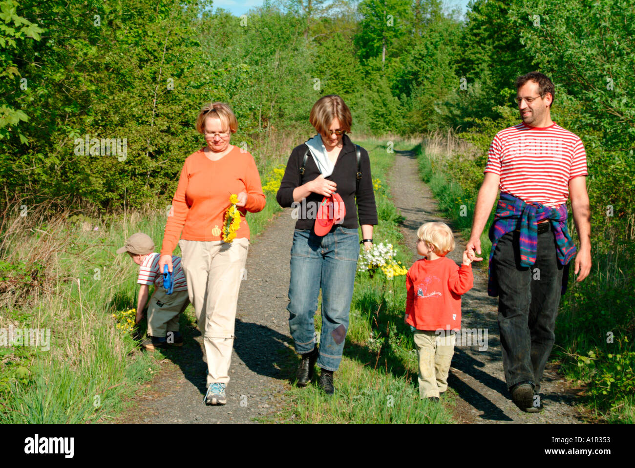 children and adults having a walk in the nature MR Stock Photo - Alamy