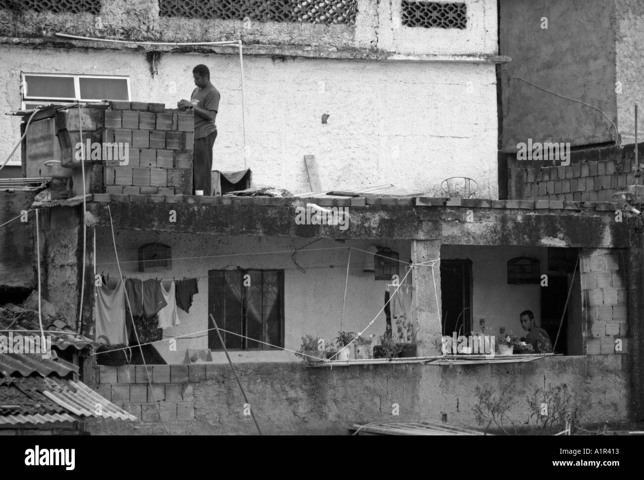 Panoramic typical favela hill slope abodes built on top of each other ...